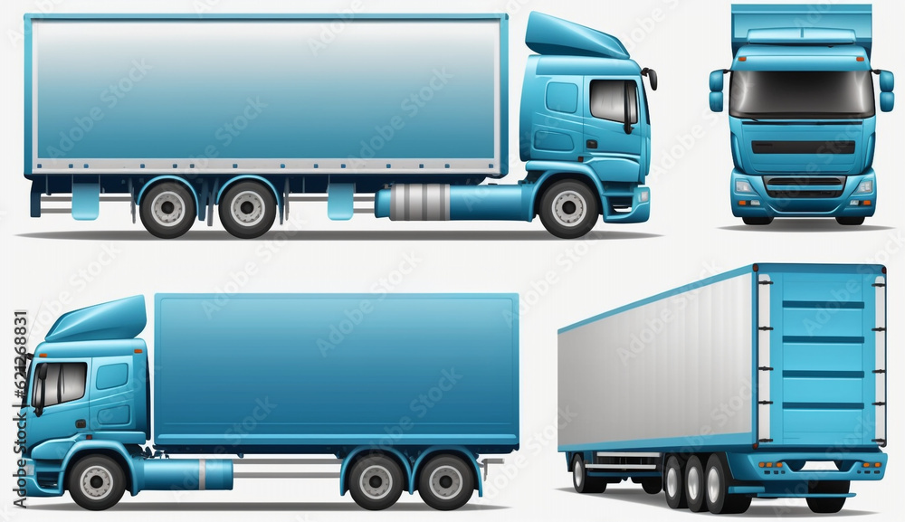 Illustration SetBlue Cargo Delivery Truck Isolate white background ...
