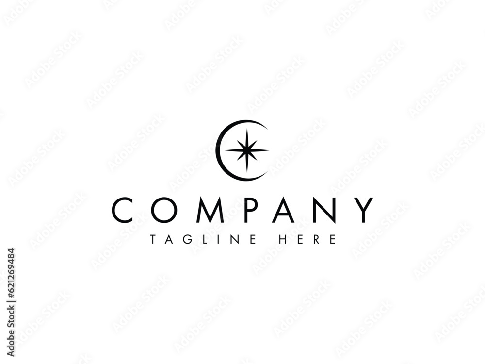 minimal crescent moon with star logo design Stock Vector | Adobe Stock