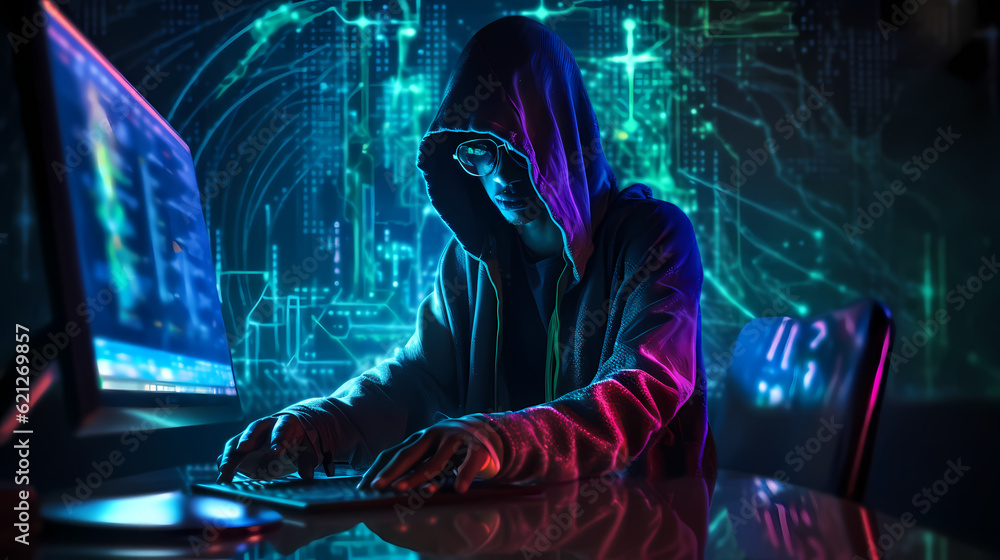 Cyber-security hacker with a hoodie hiding face -computer technology background wallpaper ...