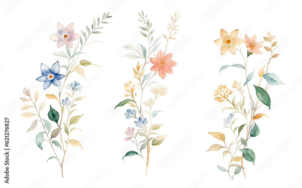 Watercolor small flower illustration minimal style on transparent ...