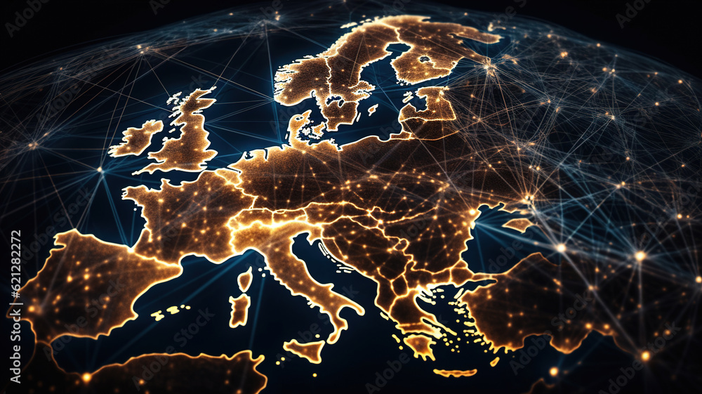 Worldwide Network Connection on Europe Map, Global Communication ...