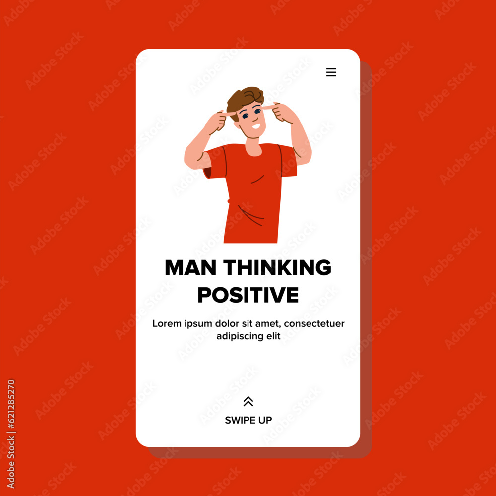 portrait man thinking positive vector. adult casual, happy person ...