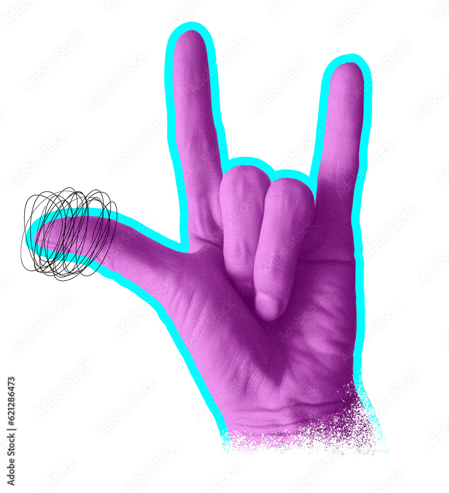 Heall Yeah Gesture. Vibrant Pink Hand with Blue Outline. Colorful ...