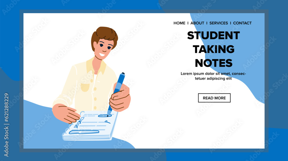 girl student taking notes vector. class academic, study young, studying ...