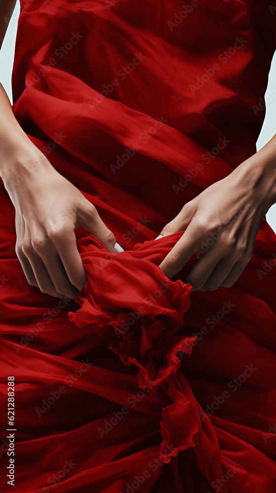 Woman's Hand Grabbing a Piece of Trash on Red Polka Blanket in Ecstasy ...