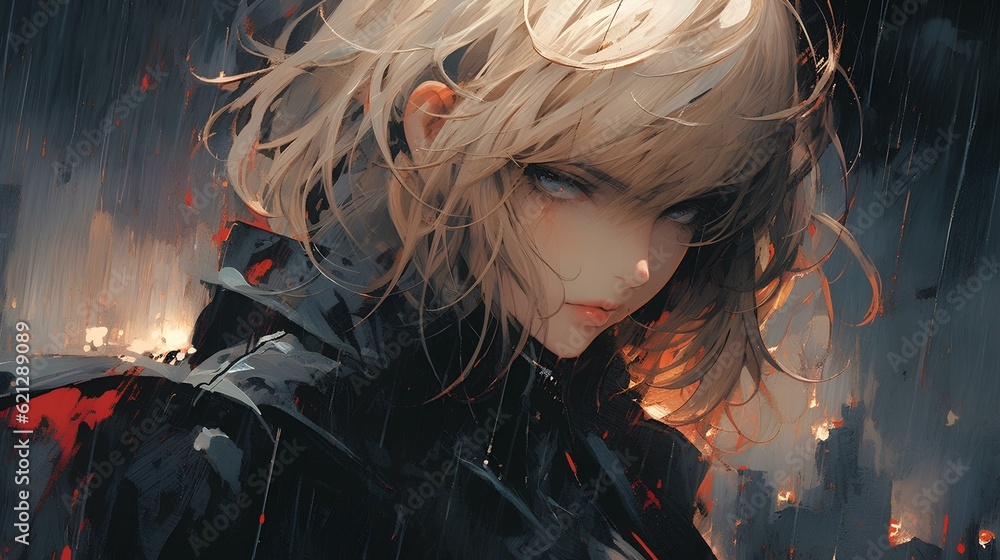 attractive female villain with beautiful blonde short hair in latex ...