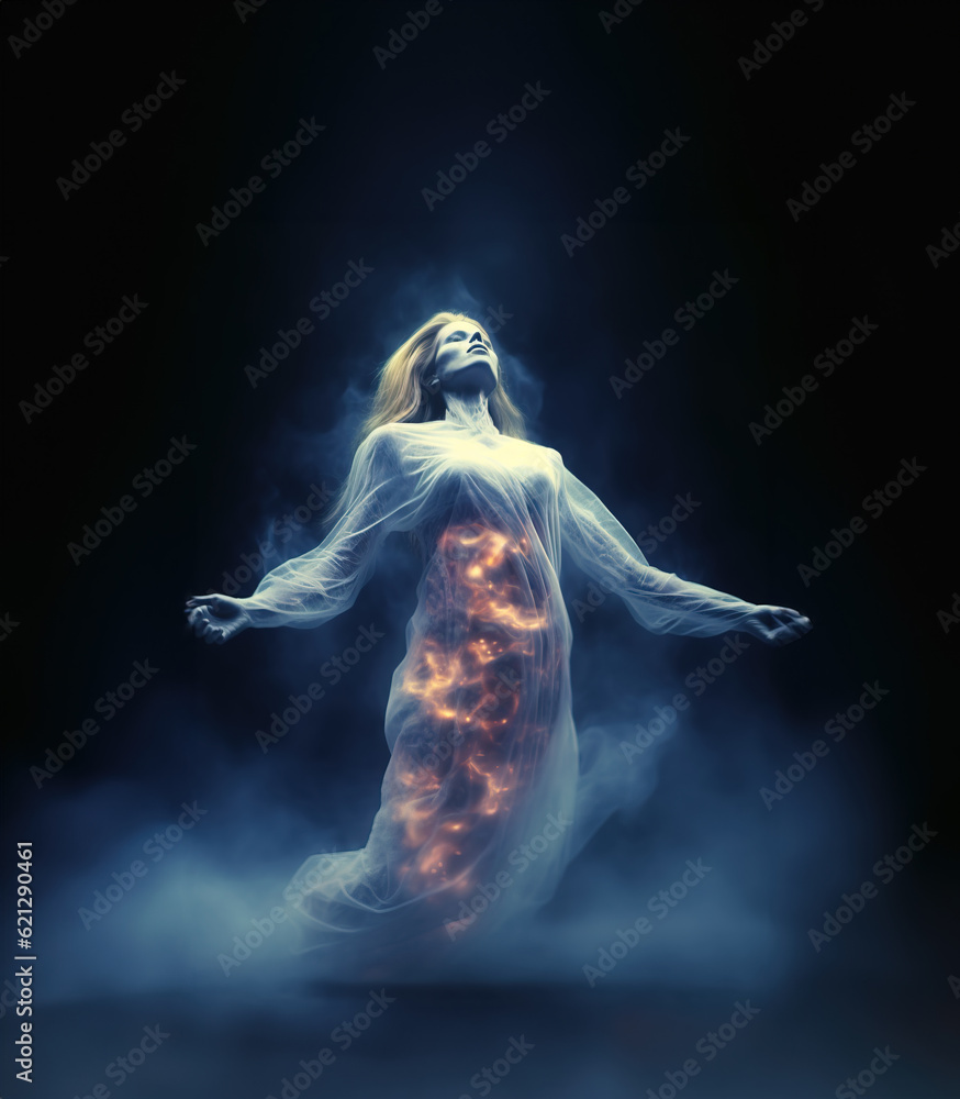 Female ghost rising up on dark background, Generative AI Illustration ...