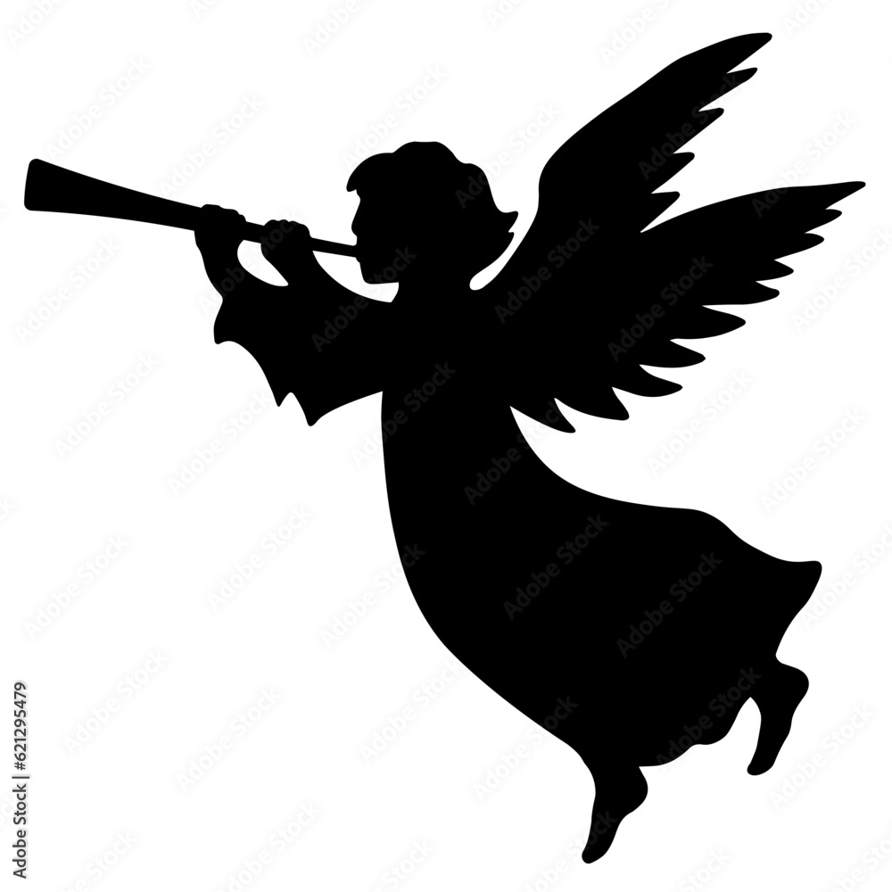 Angel playing the flute SVG, Angel Silhouette SVG, Angel girl SVG ...