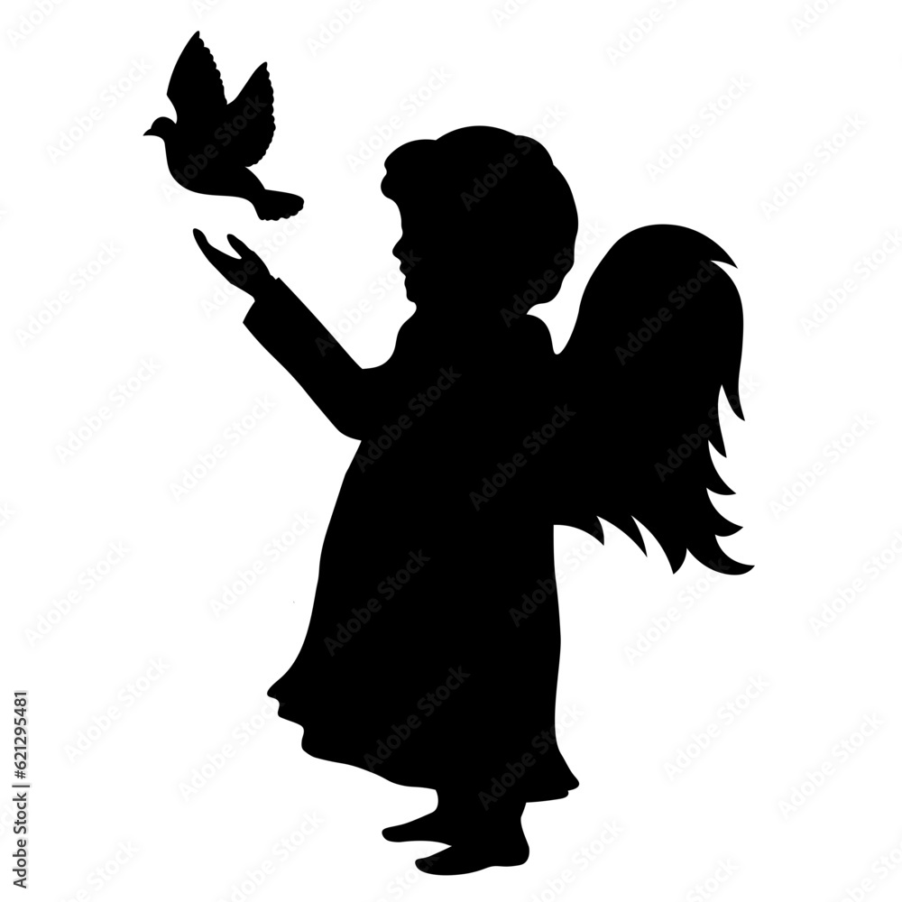 Angel with dove SVG, Angel Silhouette SVG, Angel girl SVG, Angel cut ...