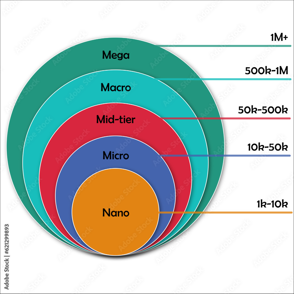 Types Of Influencers with Target Audience - Mega, macro, mid-time, micro, nano. Infographic ...