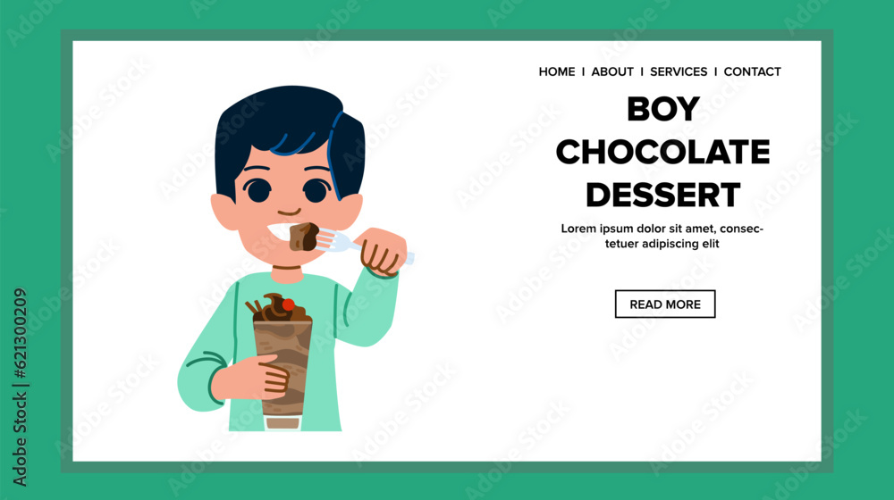 food boy chocolate dessert vector. kid child, eat happy, cocoa smile ...