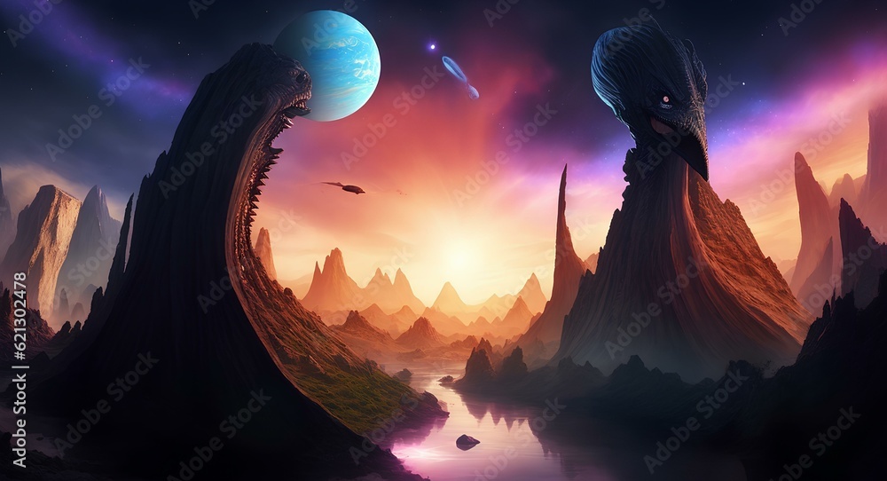 Ilustracja Stock: A distant world of alien creatures, strange plants ...