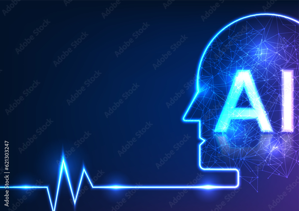 Discover modern technology. Featuring the face of a robot with ...