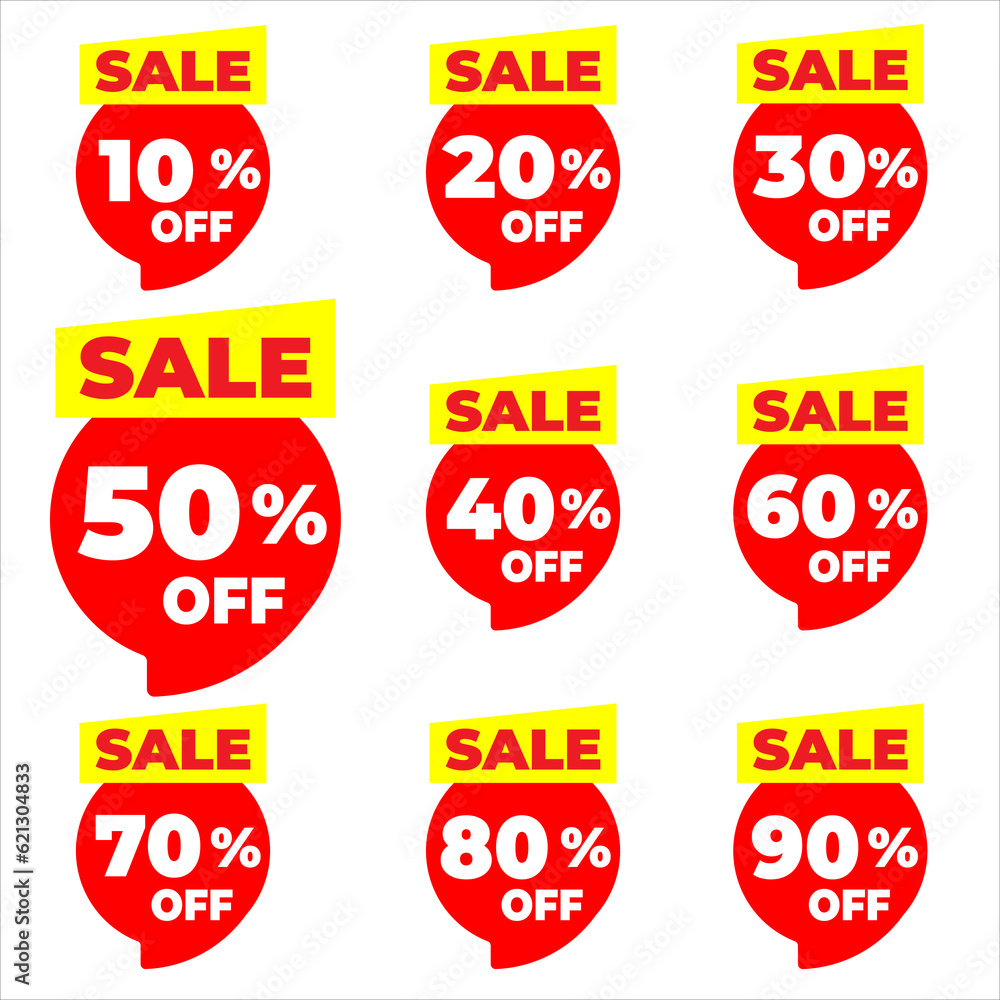 Discount sale off the tag, 10, 20, 30, 40, 50, 60, 70, 80, 90 percent, Promotion red banner with ...