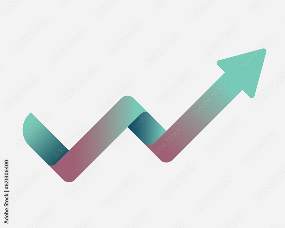 Upward Direction Arrow Vector Graphic Icon Showing Business Growth Bar Graph Folded Strip Like