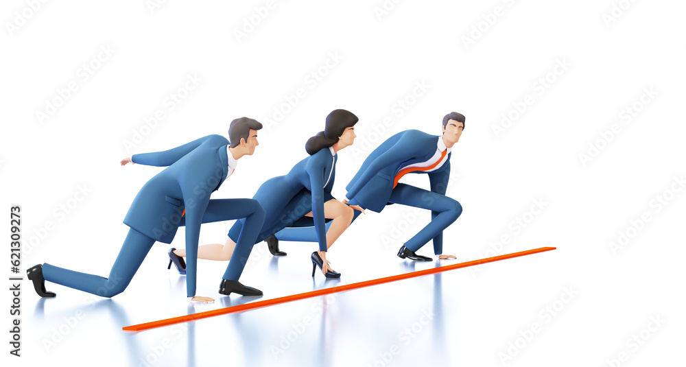 Business people stay in starting position, people ready for the race ...