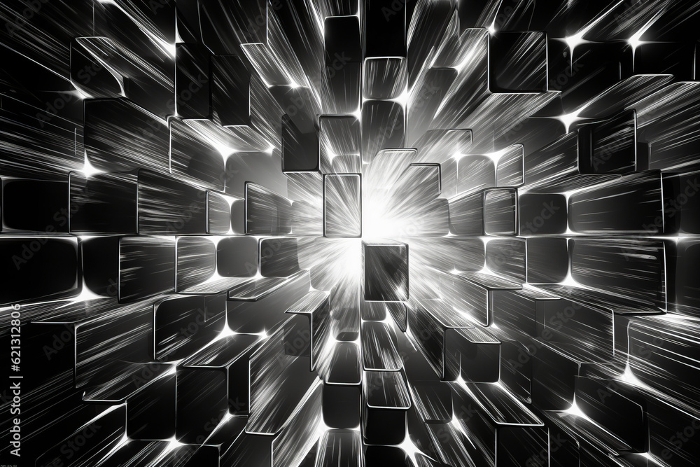 Impressive Monochrome Crystal Lattice Pierced By Light Rays At The Corner Evokes Symmetry And