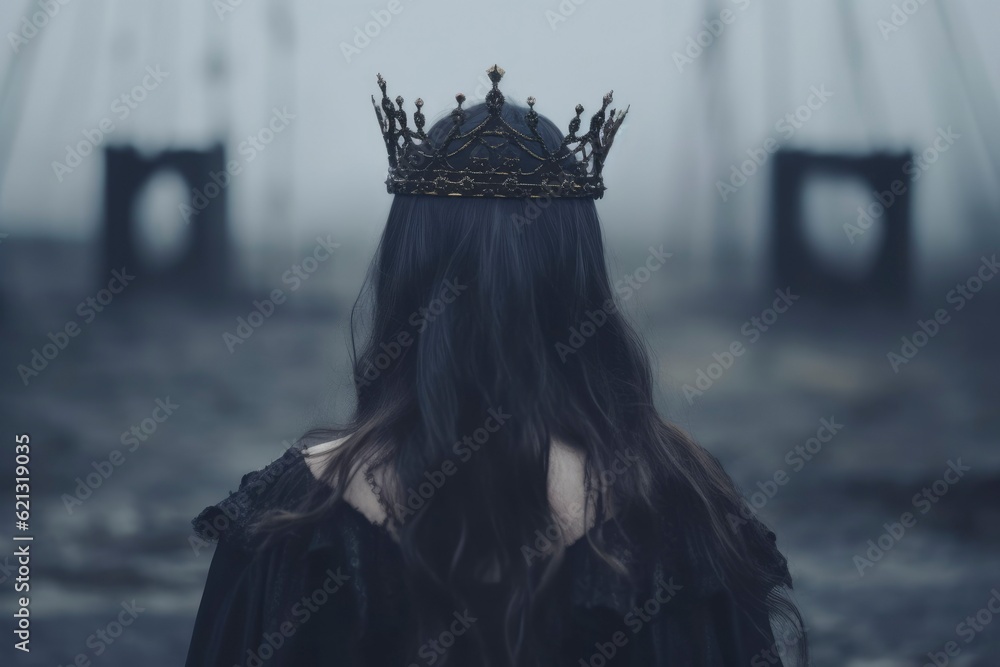Beautiful queen in gothic style. Beautiful young woman in metal crown ...