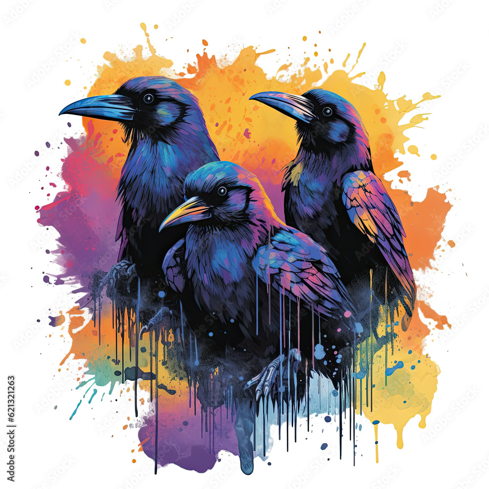 Vintage Ravens and Crows t-shirt design, featuring a flock of ravens ...
