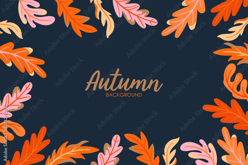 Autumn frame border banner design with fall leaves. Childish print for ...