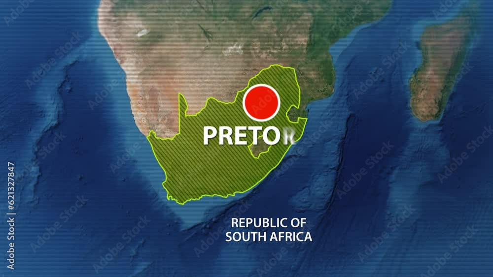 Designation of the borders of South Africa on the map and the mark of ...