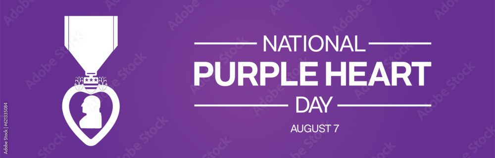 National Purple Heart Day design banner with a white silhouette of ...