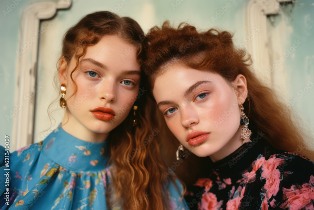 two female friends/models/lgbtq couple in magazine editorial fashion ...