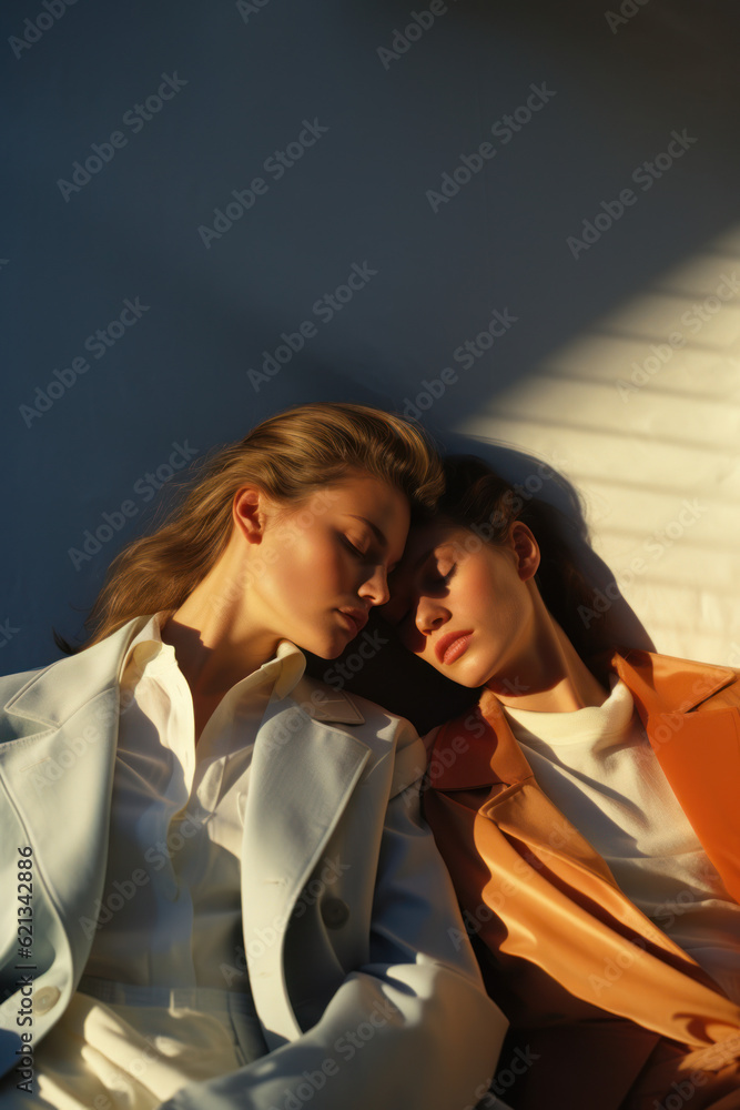 two female friends/models/lgbtq couple in magazine editorial fashion ...