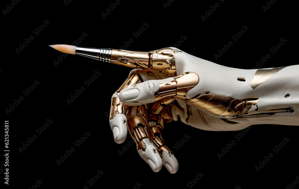 Robot's hand with its index finger transformed into a paintbrush ...