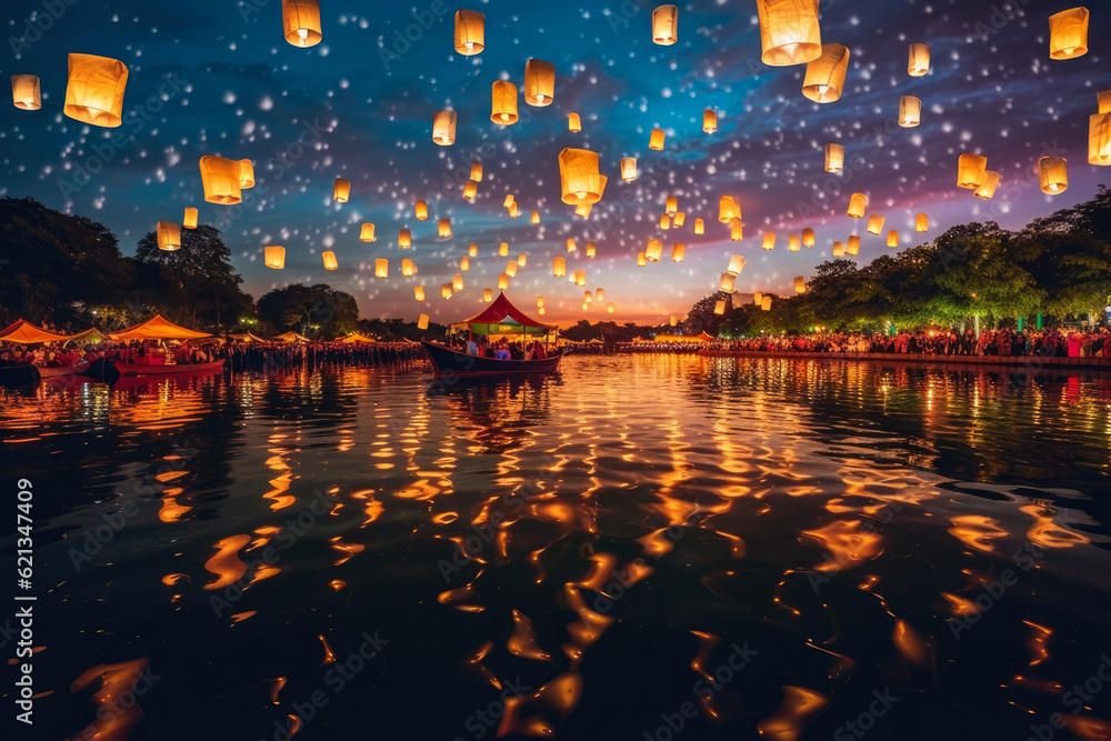 Floating Lantern Festival: magical panorama capturing the beauty of a ...