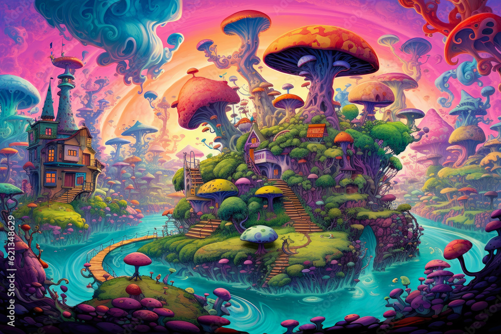 Whimsical Wonderland: whimsical and surreal panorama of a fantasy world ...