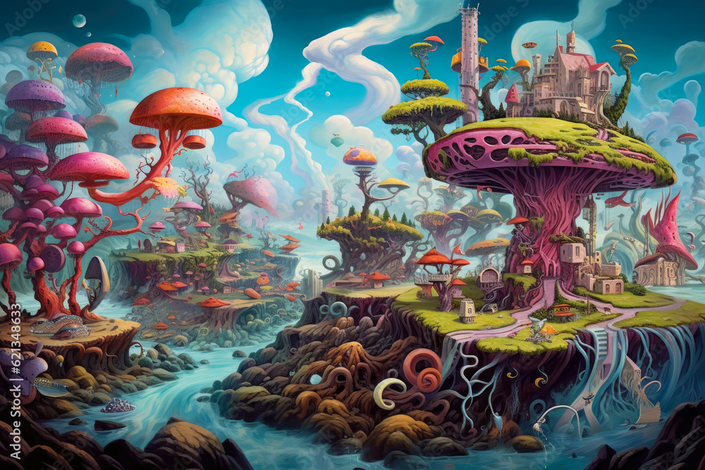 Whimsical Wonderland: whimsical and surreal panorama of a fantasy world ...