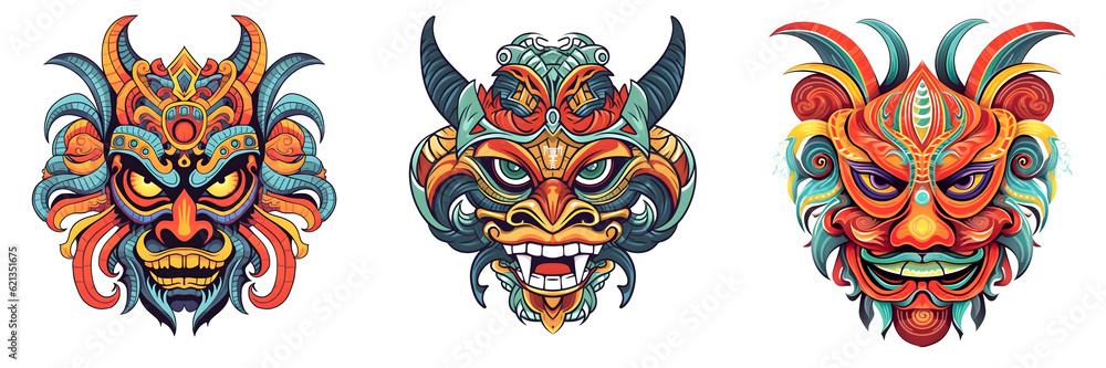 Mask design in traditional balinese motifs, indian mask, colorful ...