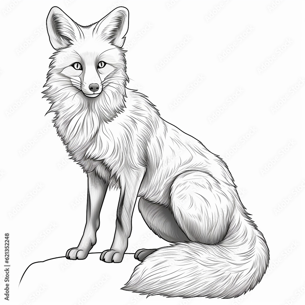 Beautiful drawing line art fox illustration white background AI ...