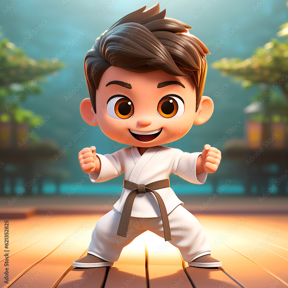 Karate fighter in an outdoor dojo. Adorable 3d illustration. Generated ...