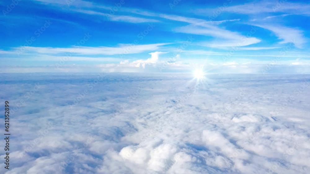 Zoom From Plane Window to The Above Clouds with Panorama Cloudscape ...