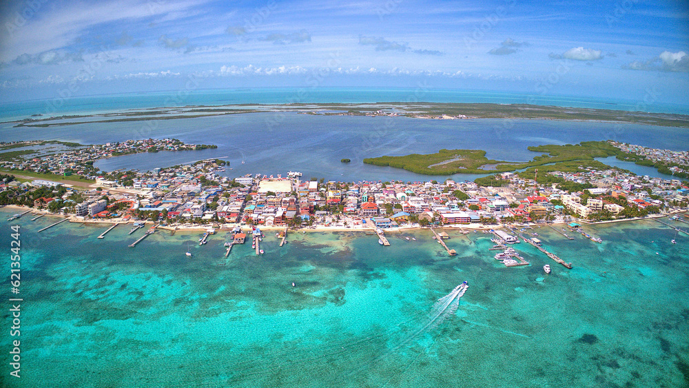 San Pedro Island Front View from Drone Perspective Stock Photo | Adobe ...