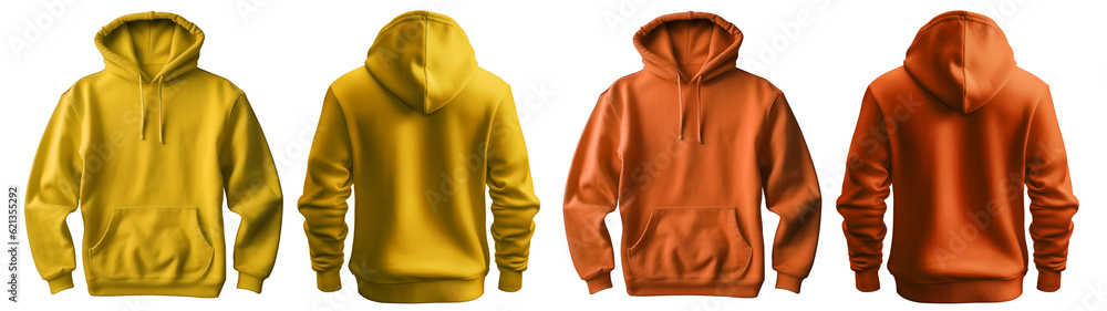 2 Set of yellow orange front and back view tee hoodie hoody sweatshirt ...