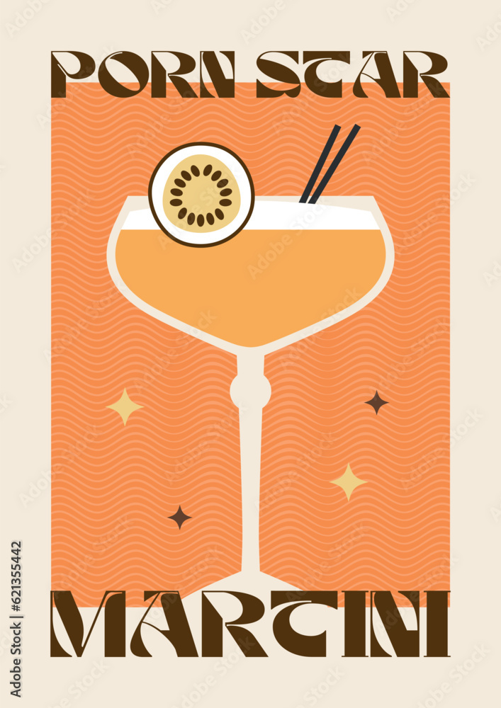 Poster drink. Cocktail art. Porn star Martini . Retro posters with ...