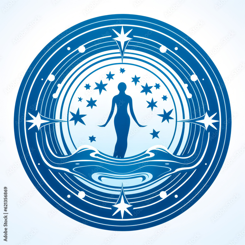 Captivating minimalistic blue Aquarius symbol, featuring twinkling star ...
