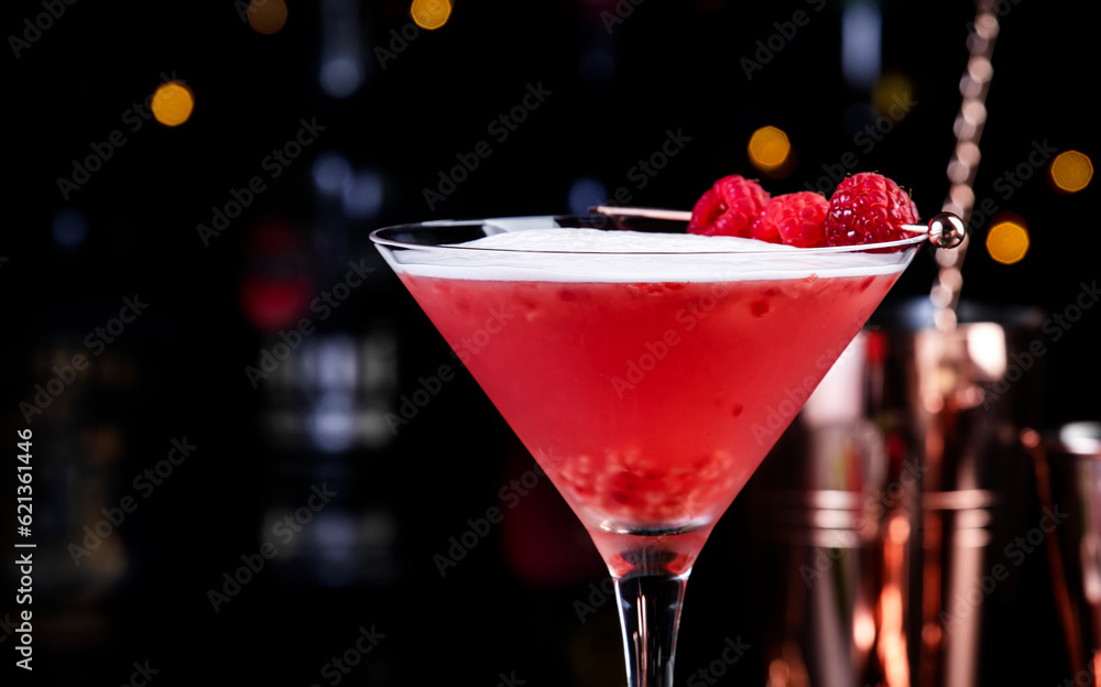 Clover club alcoholic cocktail drink with dry gin, raspberry syrup ...