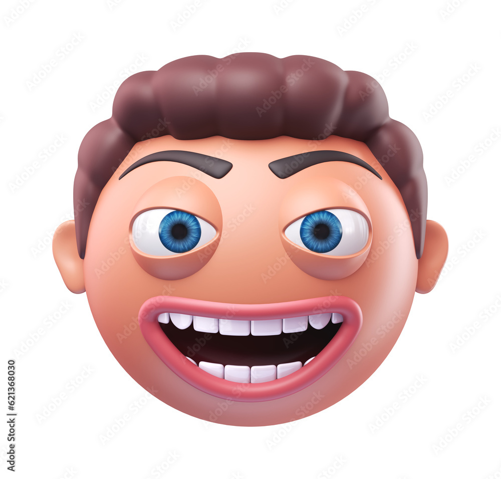 Emoji grinning face of funny man. Cartoon smiley on transparent ...