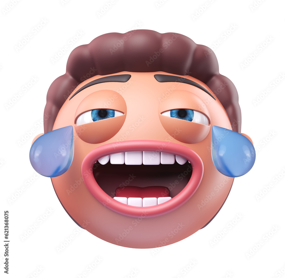 Emoji face with tears of joy of funny man. Cartoon smiley on ...