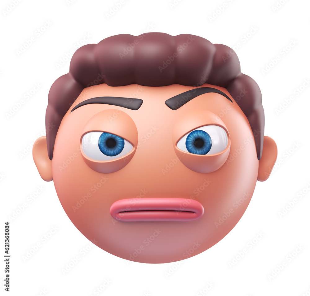 Emoji face with raised eyebrow of funny man. Cartoon smiley on ...