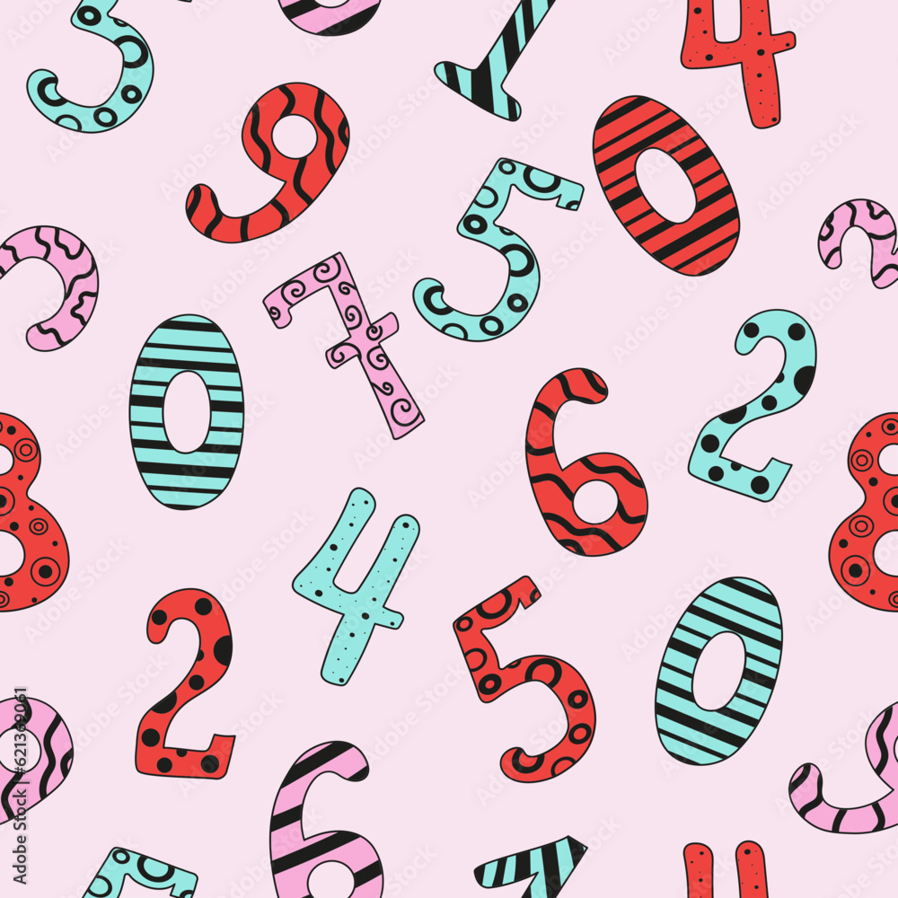 Pattern Figures, numbers doodle style drawings. Row of cartoon numbers ...