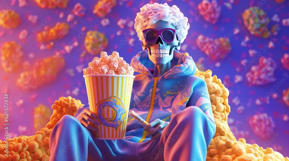 Relaxed Skeleton watching a movie in the cinema. Generative ai Stock ...