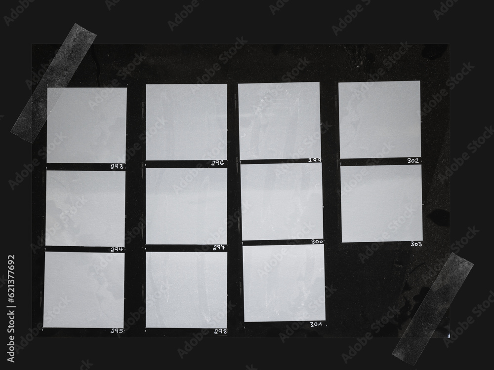 handcopy medium format paper sheet with empty frames fixed by ...