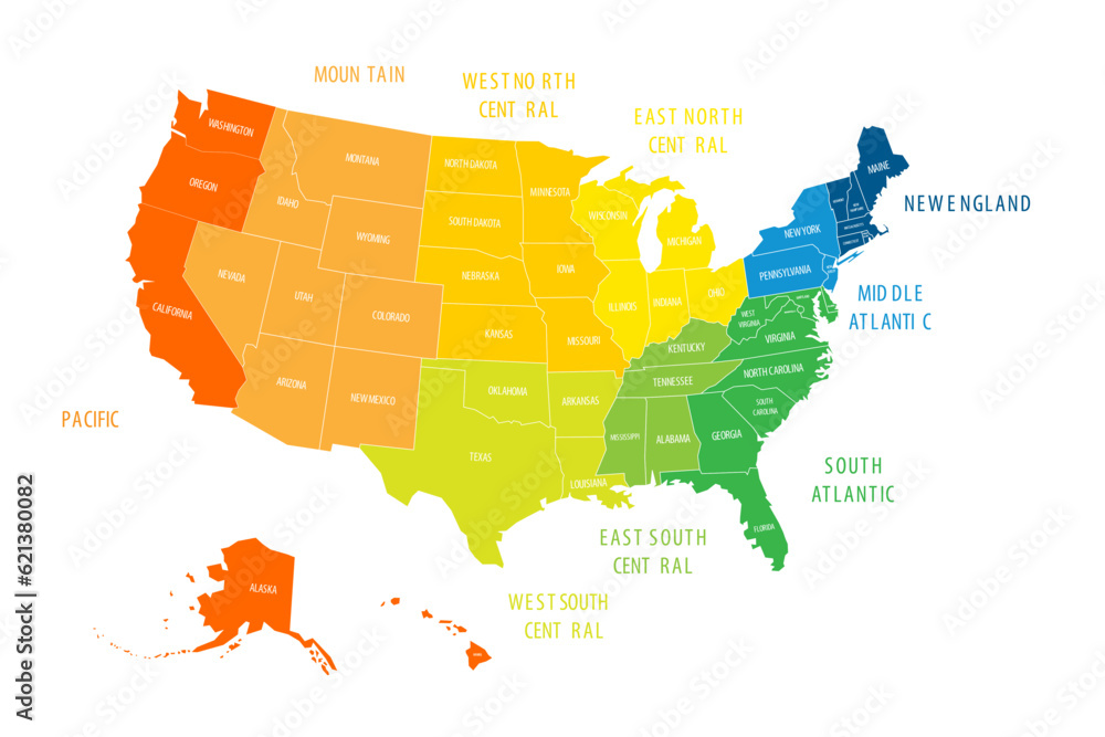 Regions and Divisions of United States - statistical units defined by ...