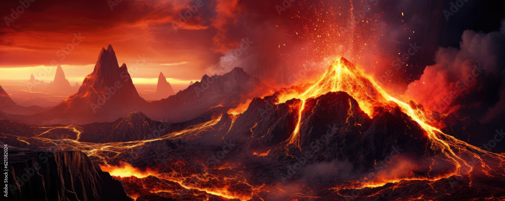 Majestic Volcanic Eruption: breathtaking panorama of a volcanic ...