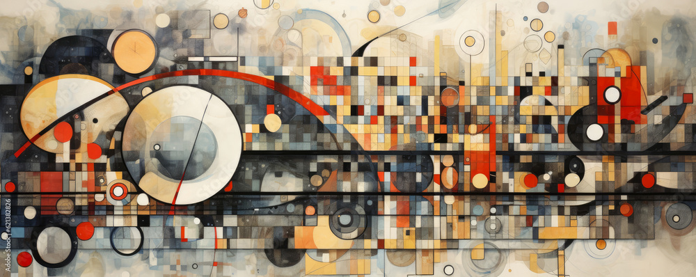 symphony of abstract elements and geometric patterns, harmonizing in a visually captivating and ...